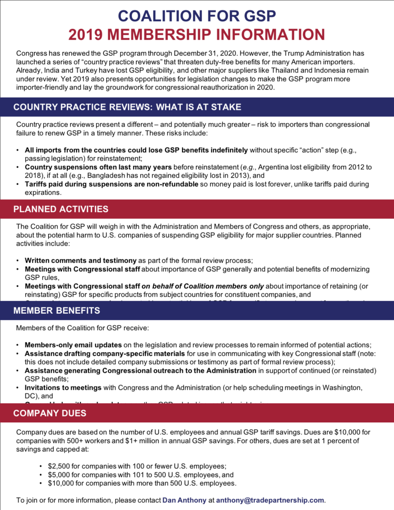 Join the Coalition! – Renew GSP Today